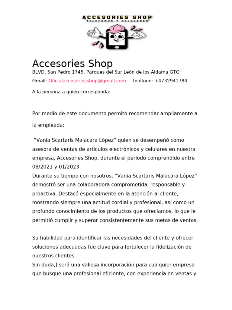 Recomendación de Vania Scartaris | PDF