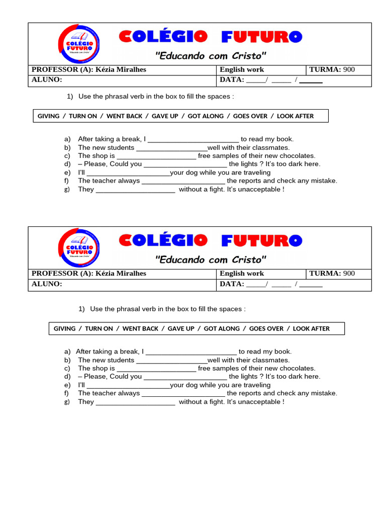 Homework Phrasal Verbs | PDF