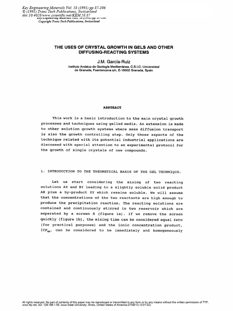 Thes Uses of Crystal Growth in Gel and Other Diffusion Reacting Systems ...