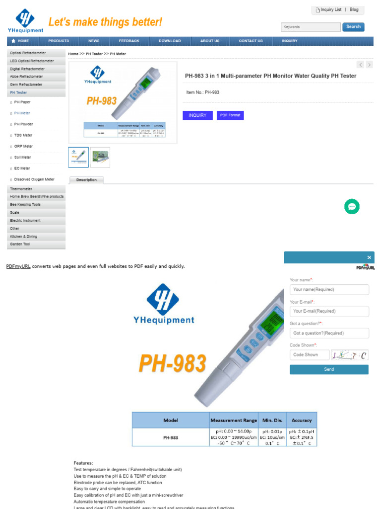 WWW Yhequipment Com Products PH 983 3 in 1 Multi Parameter PH Monitor ...