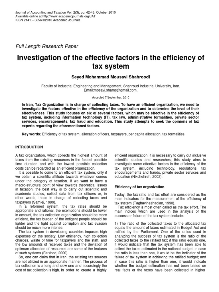 Investigation of The Effective Factors in The Efficiency | PDF | Taxes ...