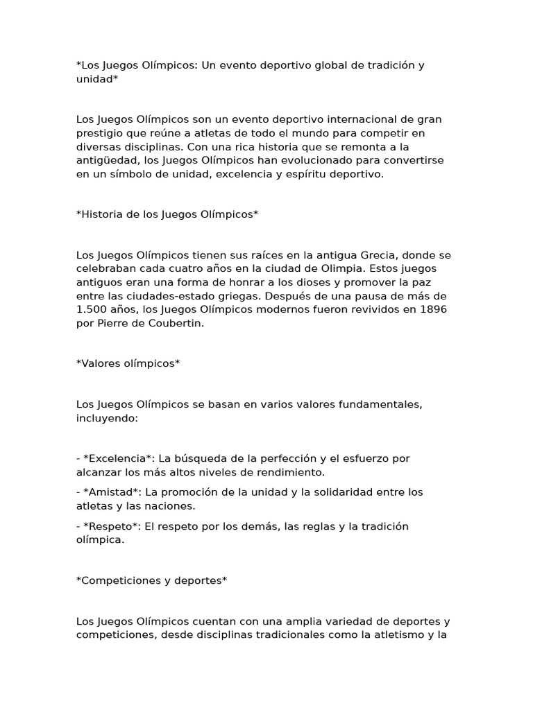Historia y Valores de los Juegos Olímpicos | PDF | Juegos olímpicos ...
