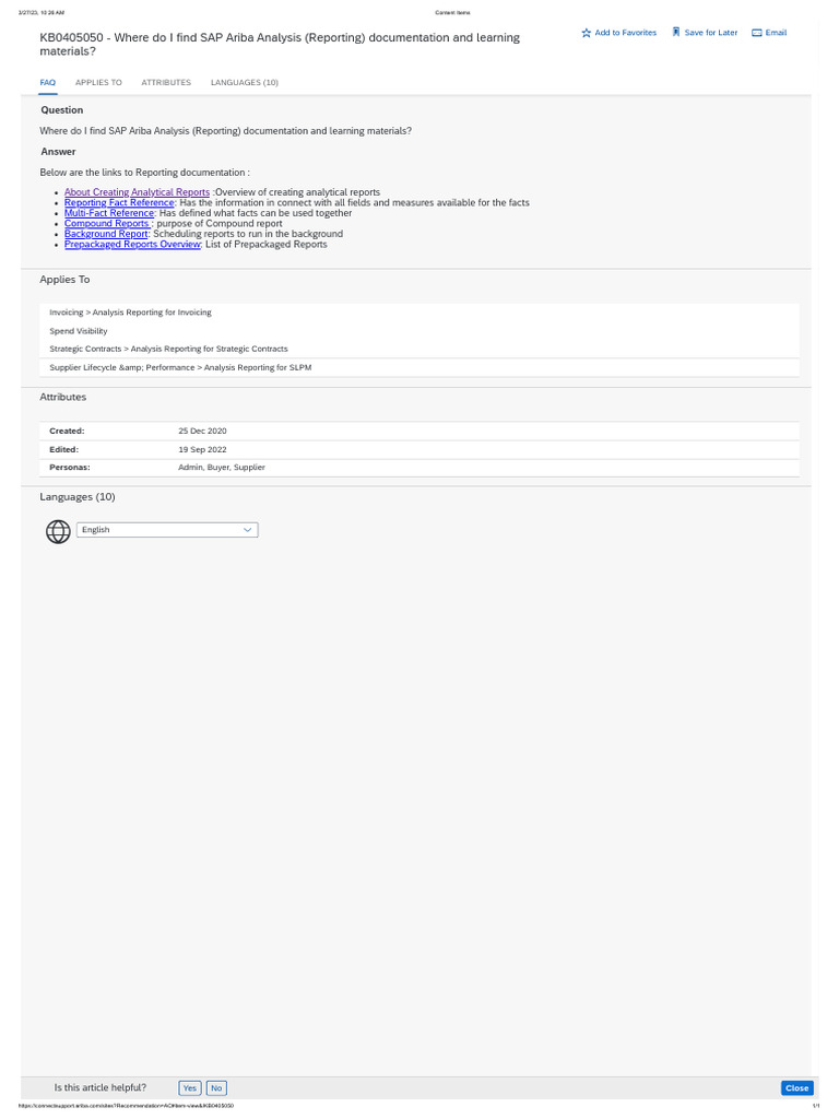 SAP Ariba Analysis Documentation Guide | PDF