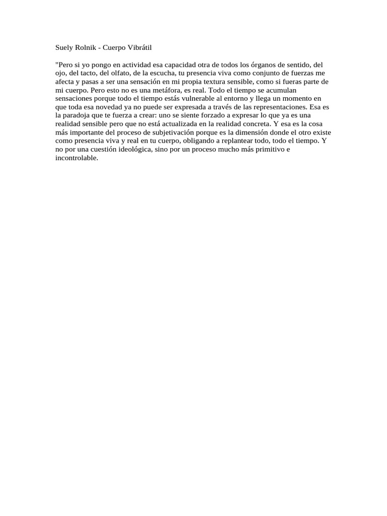 Suely Rolnik - Cuerpo Vibrátil | PDF