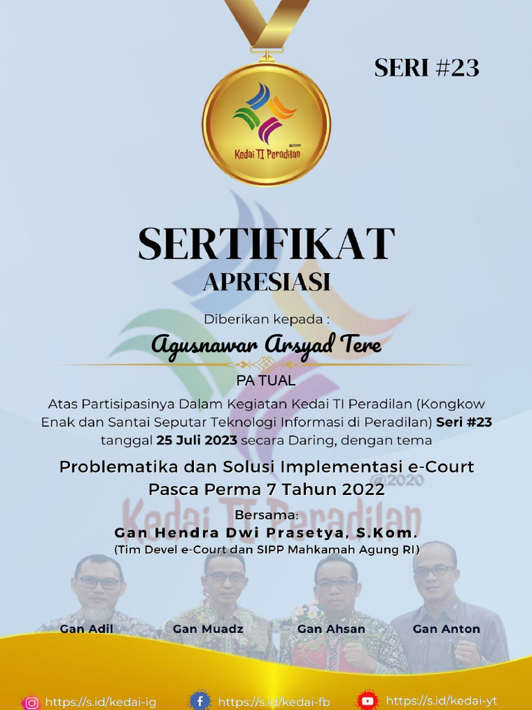 Sertifikat Problematika Dan Solusi Implementasi E-Court | PDF