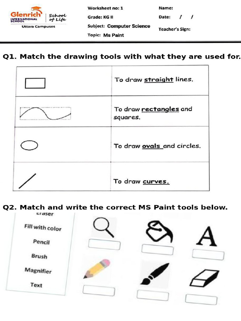 MS Paint Worksheet KGII RevisedQ2 | PDF