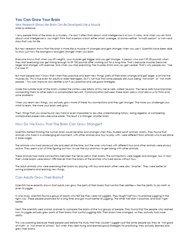 You Can Grow Your Brain | PDF | Brain | Neuron