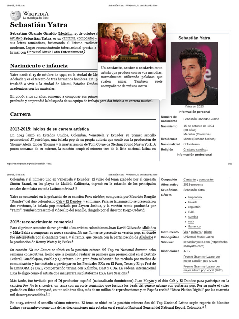 Sebastián Yatra: Biografía y Carrera | PDF