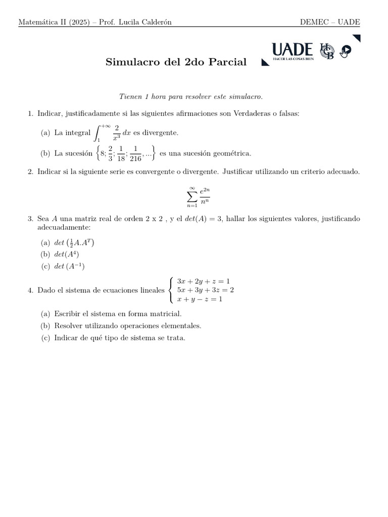 Simulacro de 2do Parcial Mate II | PDF