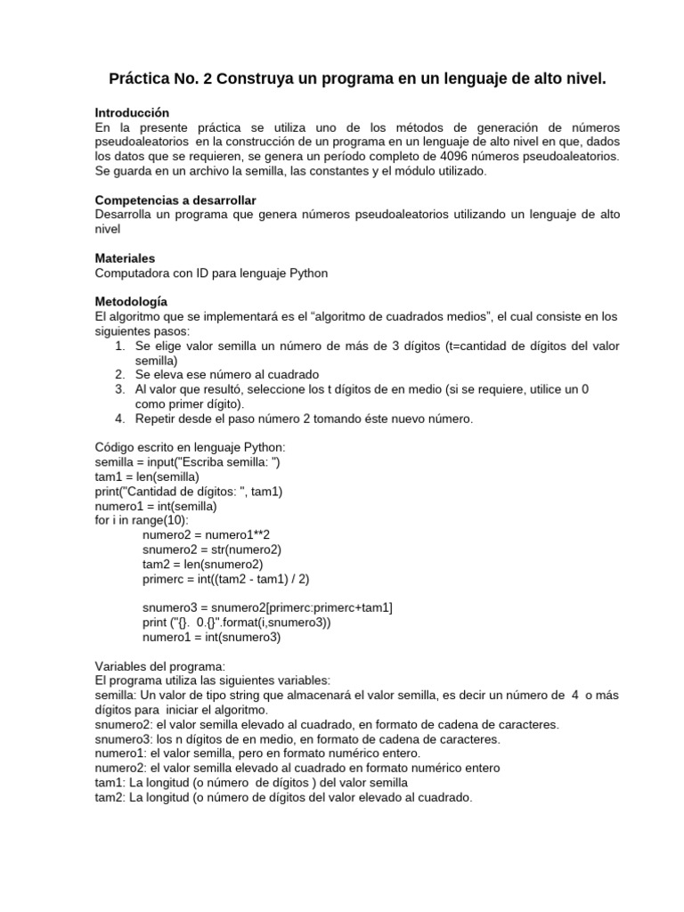 Practica No 2 Instructivo | PDF | Lenguaje de programación | Algoritmos