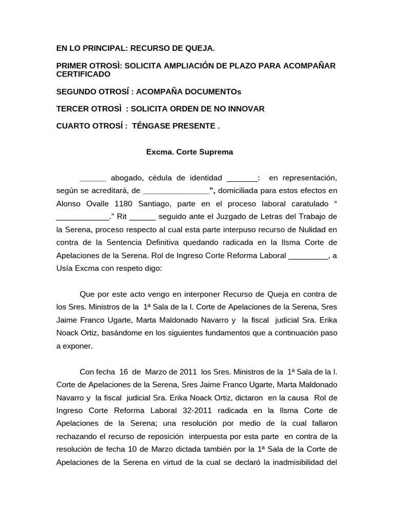 Modelo Recurso de Queja | PDF | Sentencia (ley) | Apelación