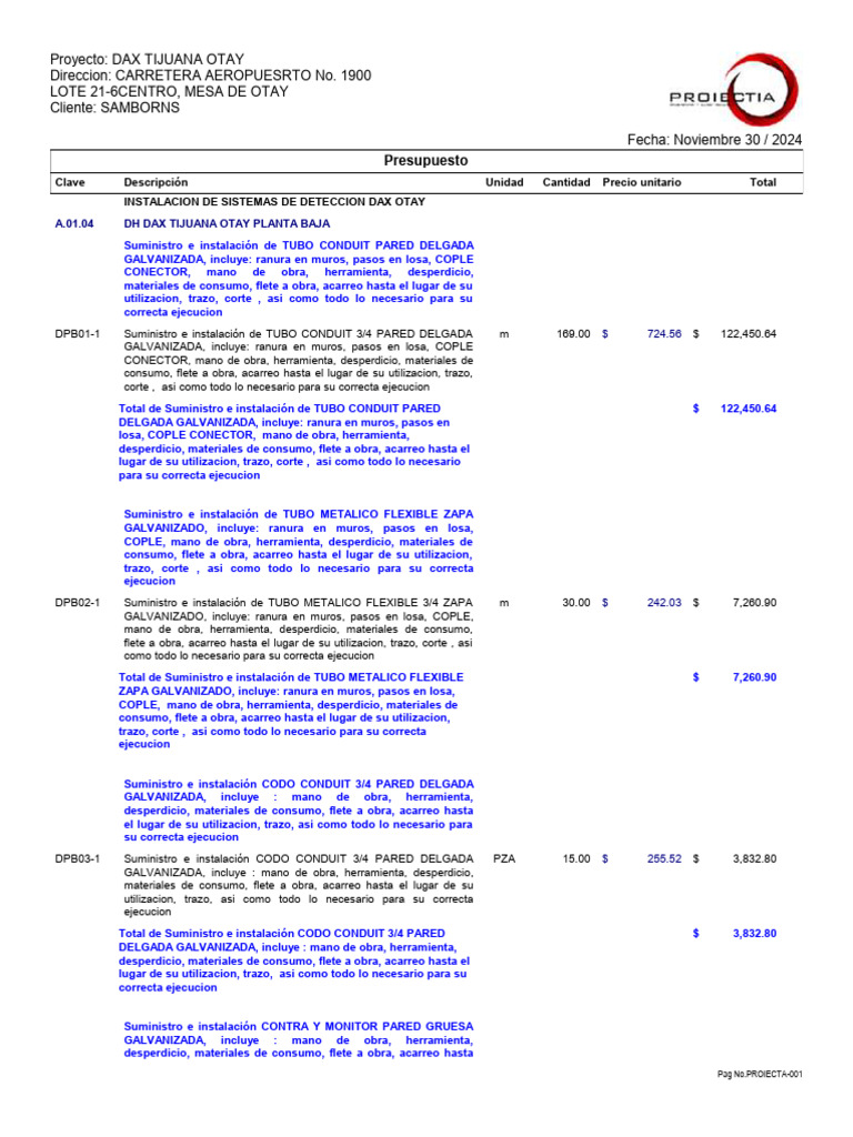 Presupuesto Instalación DAX Tijuana Otay | PDF | Altoparlante | Infrarrojo