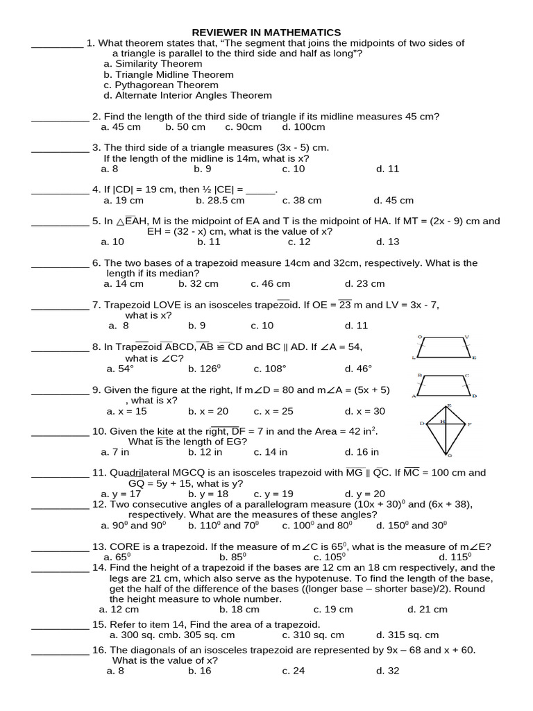 Reviewer For Third Quarter | PDF | Rectangle | Triangle
