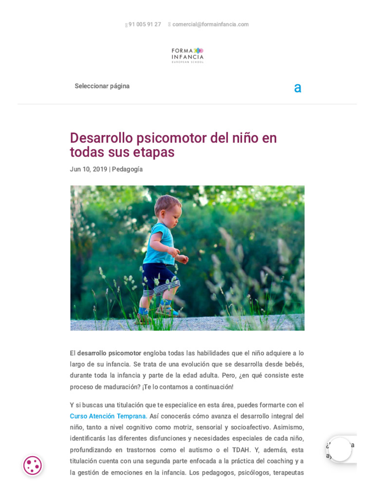Evolución Del Desarrollo Psicomotor Del Niño - FormaInfancia | PDF | Ciencias del comportamiento ...
