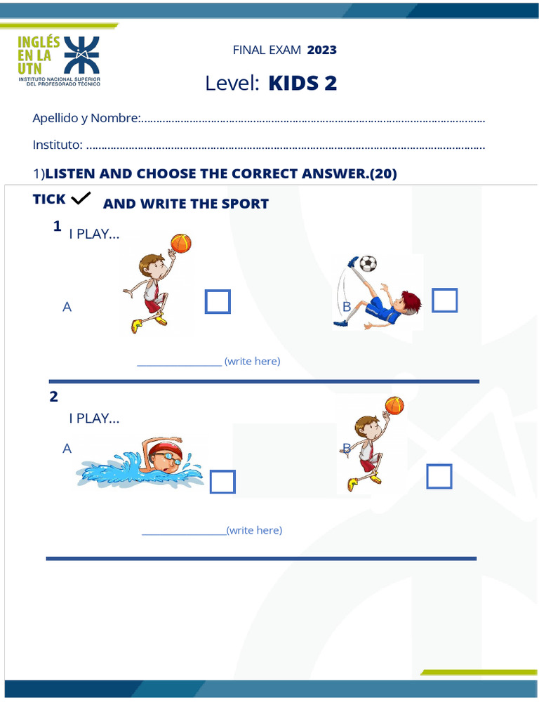 Kids 2 Final Exam 2023 | PDF