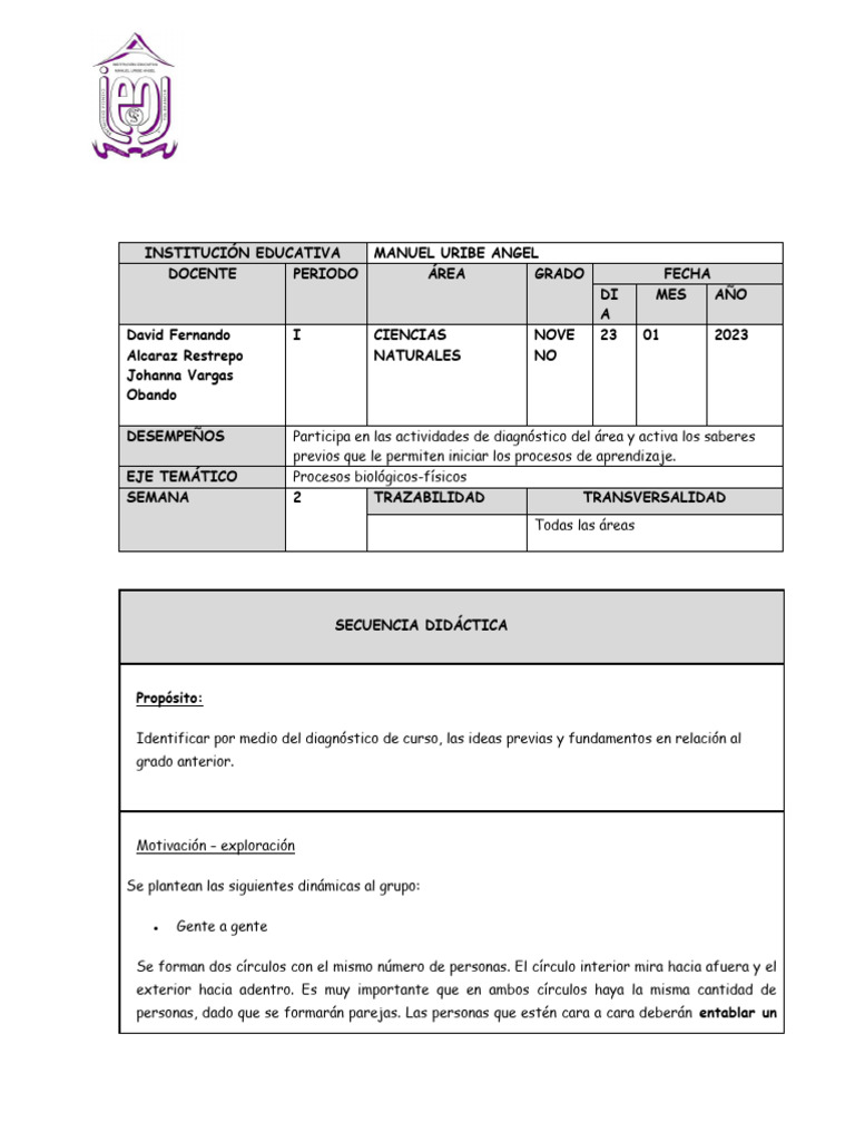 CN-9 Semana 2 (Diagnóstico) | PDF | Aprendizaje