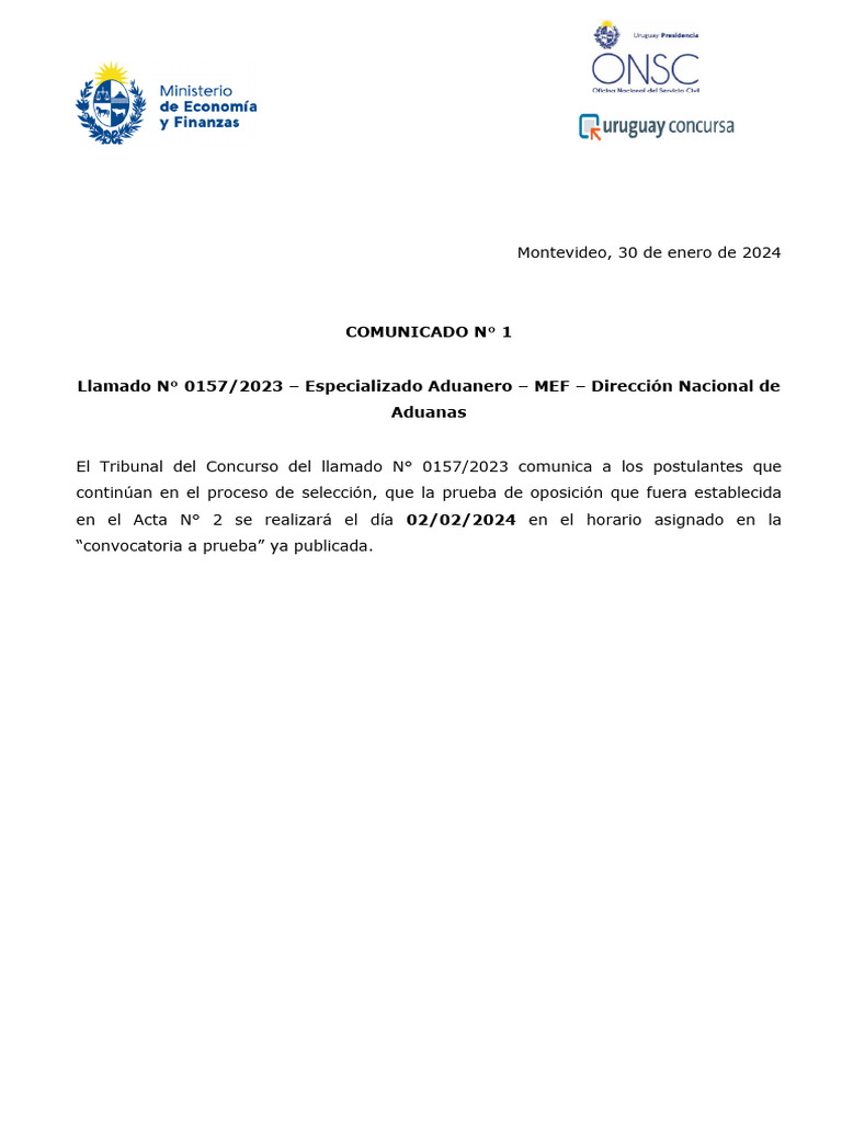 Comunicado N - 2 - Prueba de Oposicion | PDF
