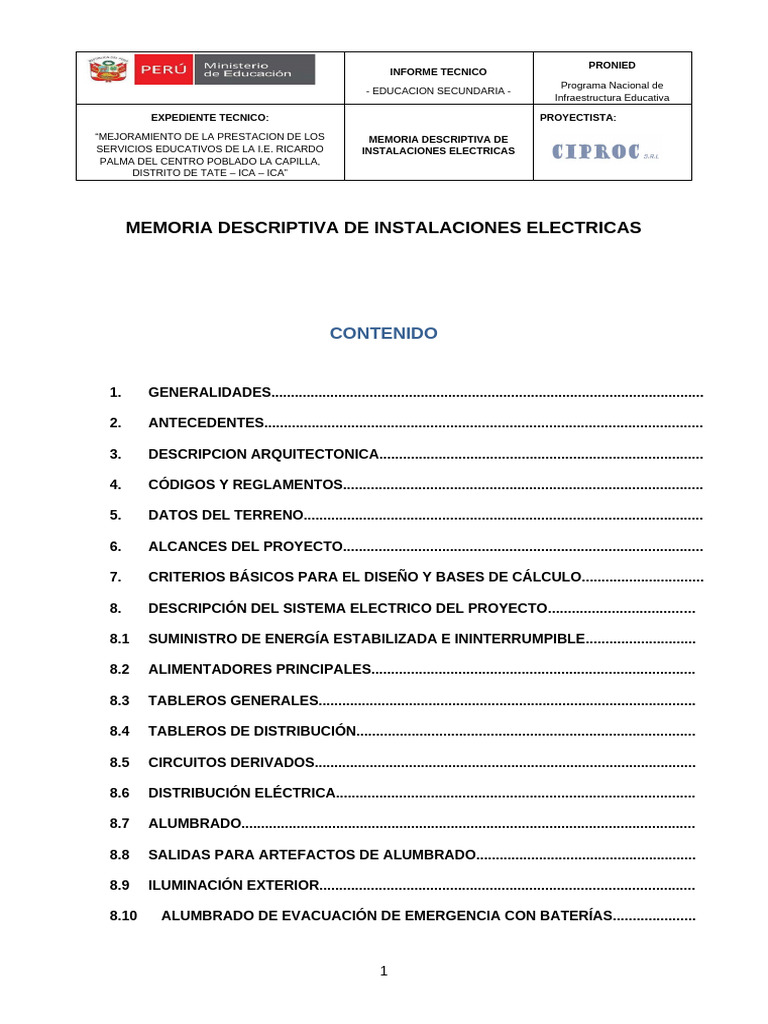 Memoria Descriptiva - Instalaciones Electricas | PDF | Ingenieria Eléctrica | Cableado eléctrico