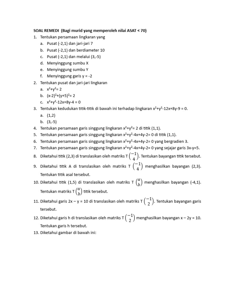 Soal Remedi Dan Pengayaan Asat Mat Lanjut Xi | PDF