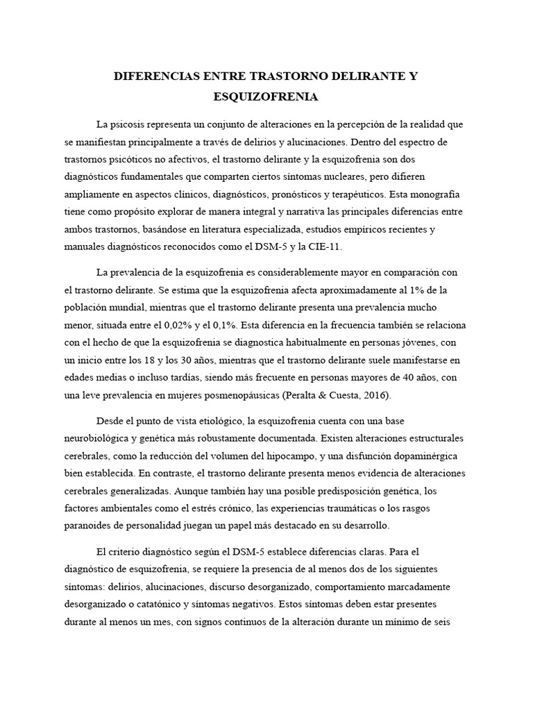Diferencias entre esquizofrenia y trastorno delirante | PDF ...