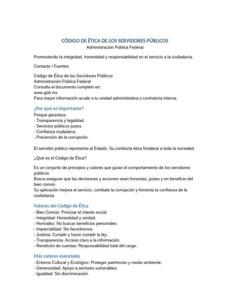 Triptico Codigo Etica Servidores Publicos | PDF