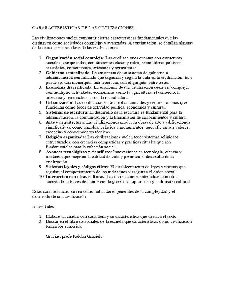 Características de las Civilizaciones | PDF | Civilización | Sociedad
