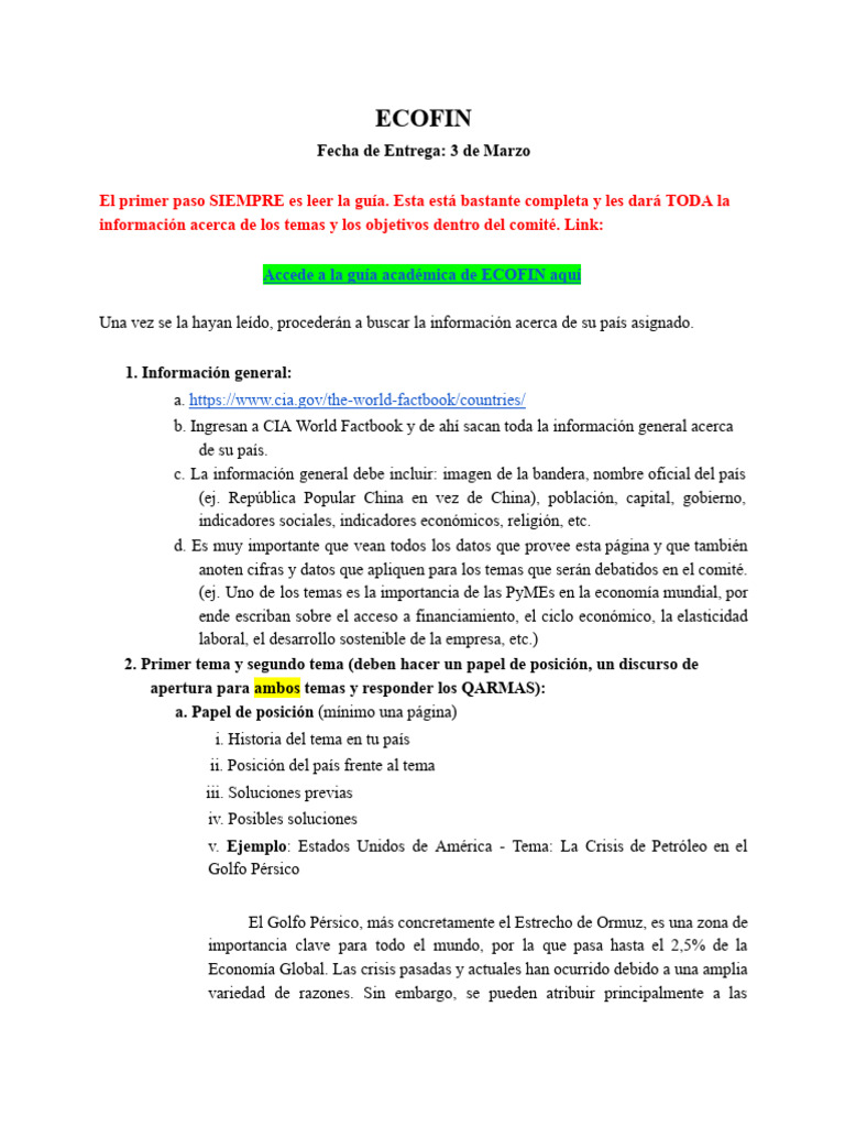 Guía para el Comité ECOFIN 2023 | PDF | Los Estados Unidos | Corrí