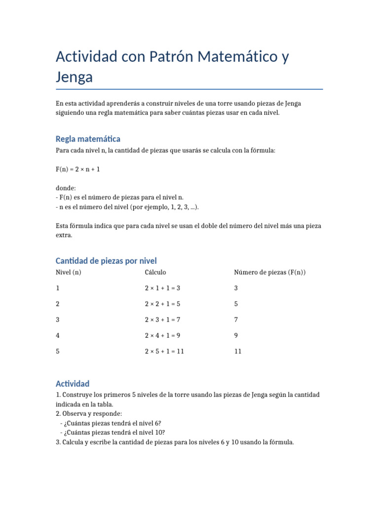 Construcción de Torre Jenga con Matemáticas | PDF