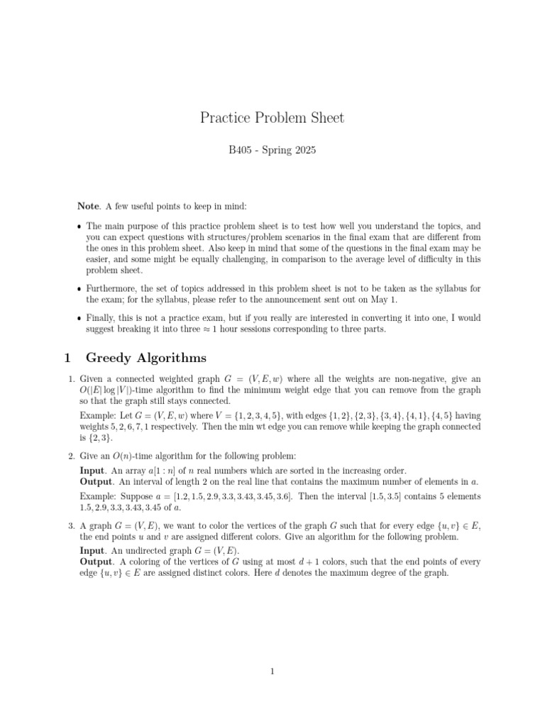 Final Exam Practice Problem Sheet | PDF | Mathematical Analysis | Theoretical Computer Science