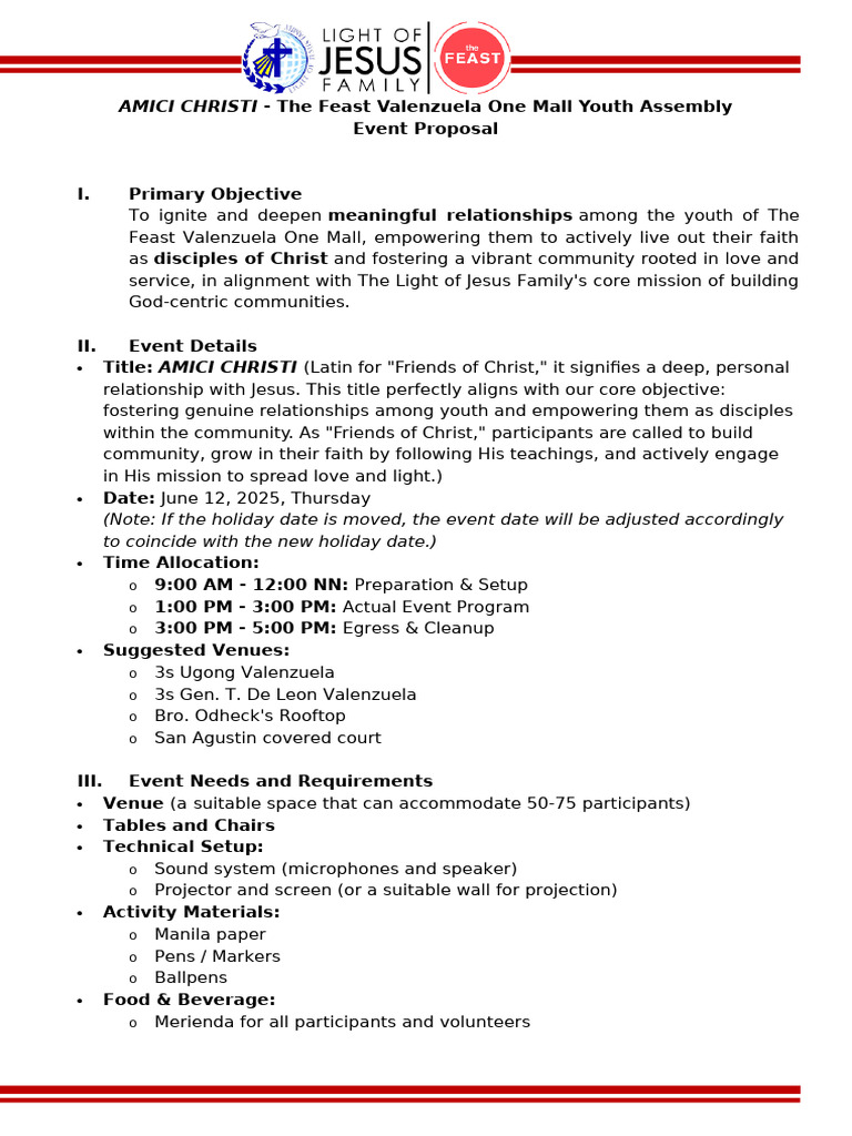 Amici Christi - Event Proposal | PDF | Christian Belief And Doctrine