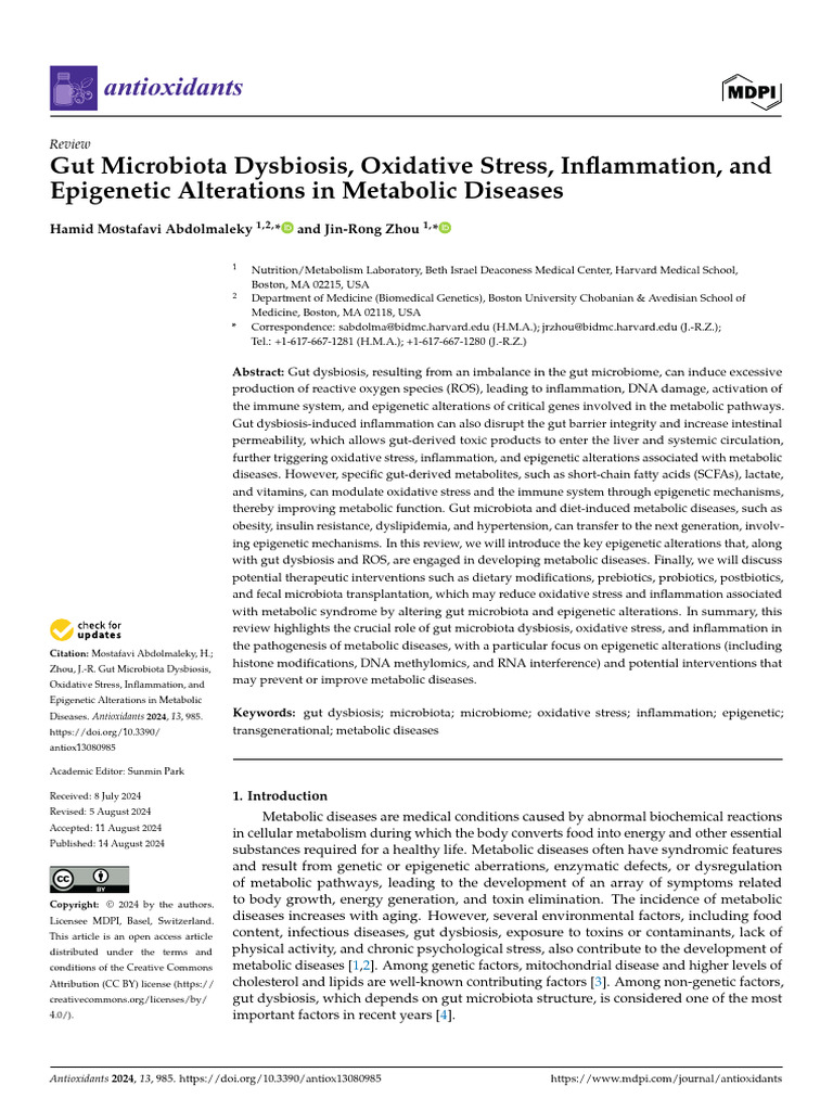 Gut Microbiota Dysbiosis, Oxidative Stress, Inflammation, and Epigenetic Alterations in ...