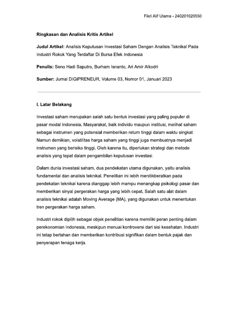 Fikri Alif Utama - 240201020550 Tugas M. Investasi | PDF