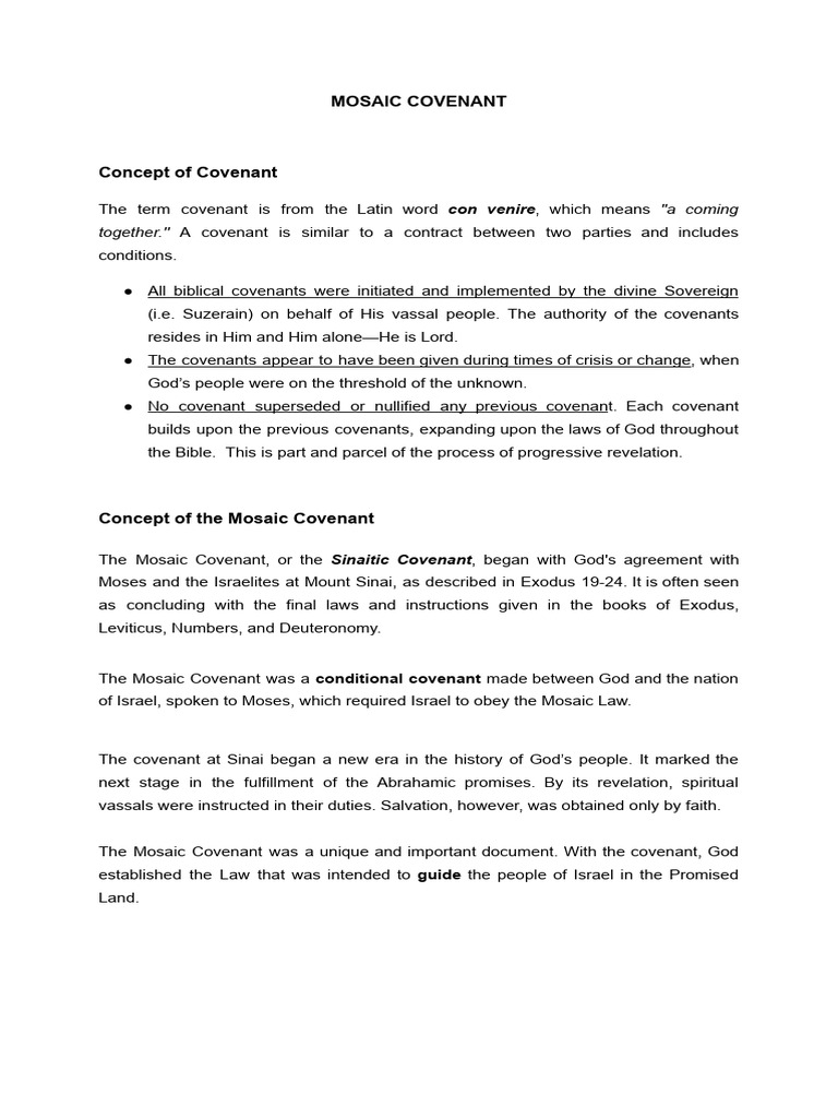 Understanding the Mosaic Covenant | PDF | Book Of Exodus | Covenant ...