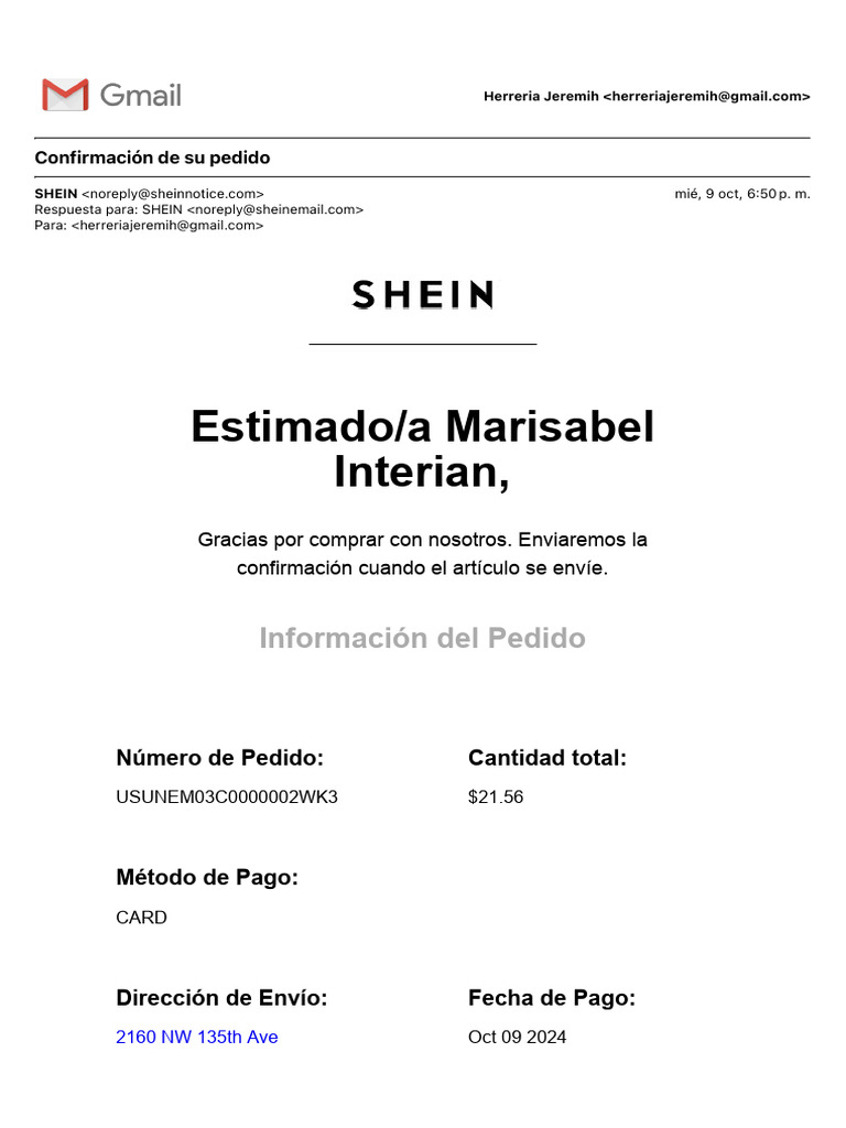 Pedido Shein | PDF