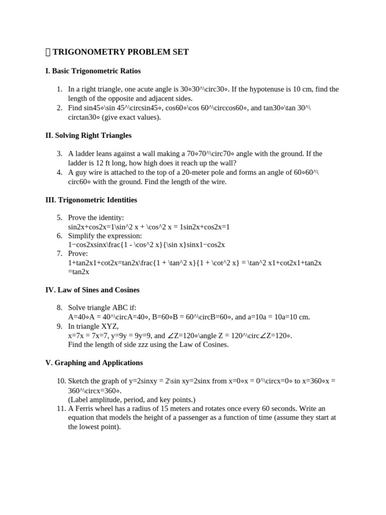 ? Trigonometry Problem Set | PDF