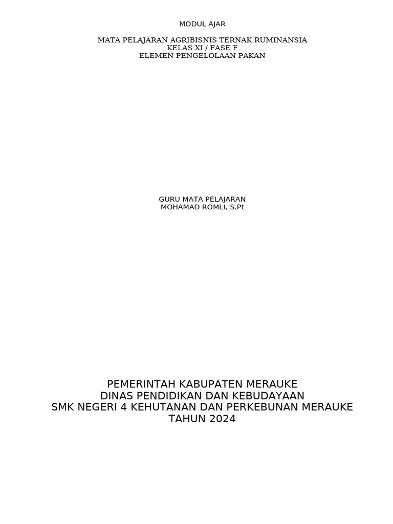 Modul Ajar Pengelolaan Pakan Ternak | PDF