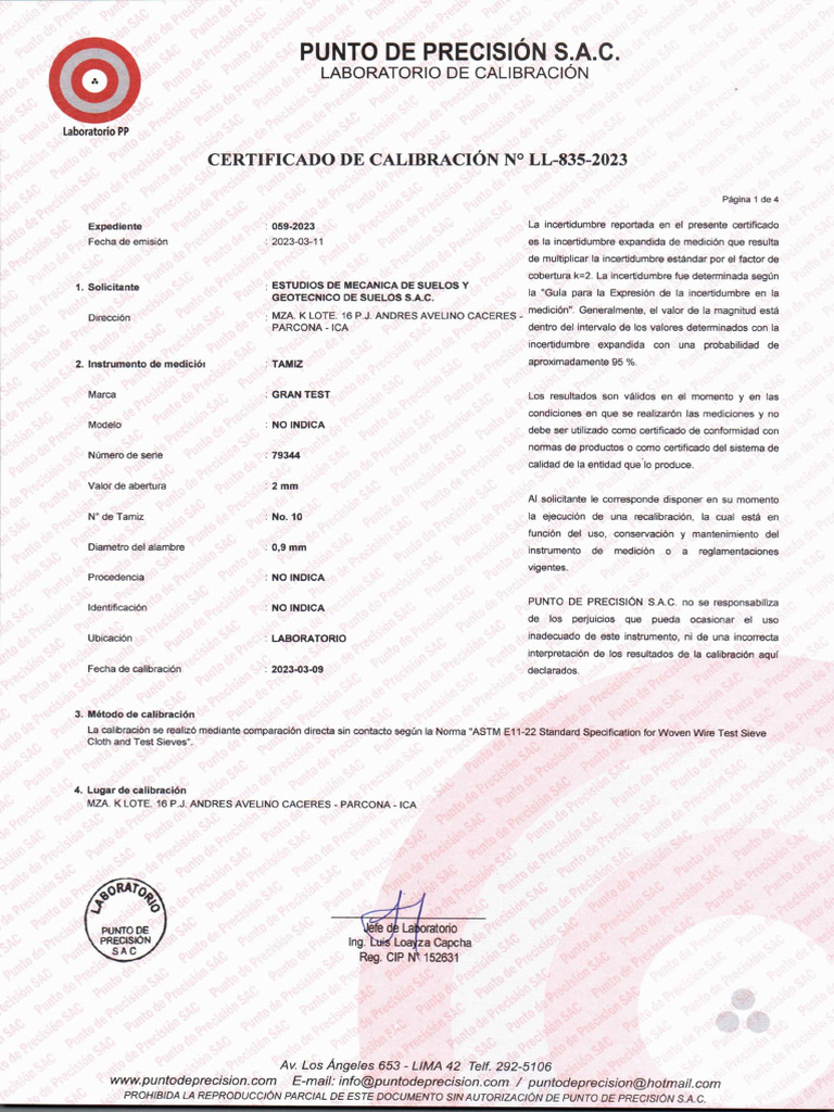 Cert. Calibracion Equipo Densidad y Balanza - 1 | PDF