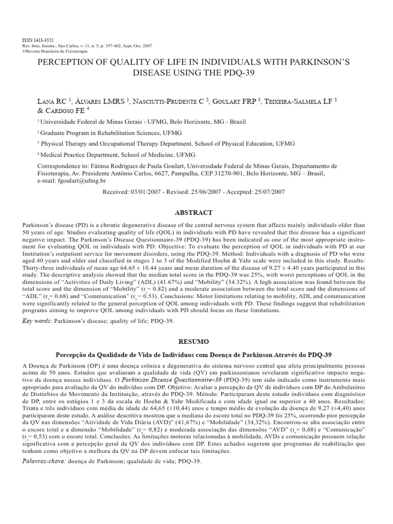 Perception of Quality of Life in Individuals With Parkinson's Disease ...