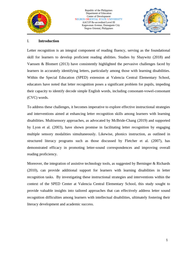 SPED Classroom-Based ACTION RESEARCH FINAL TO PRINT | PDF | Learning Disability | Special Education