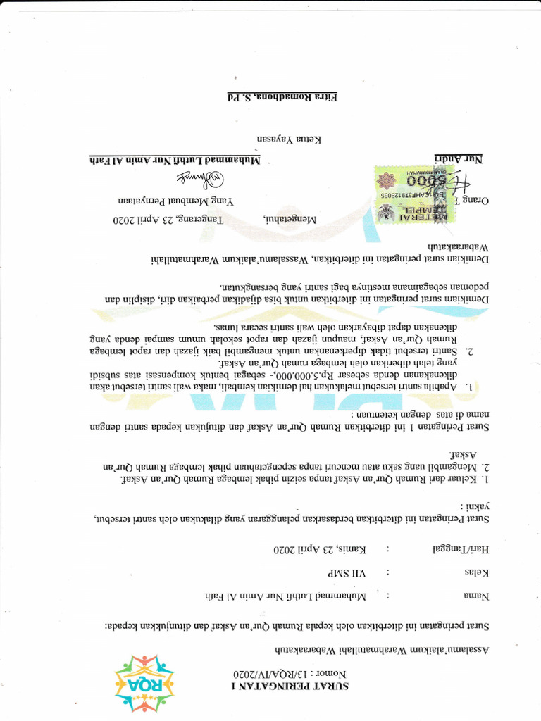 Surat Peringatan Luthfi 1892 | PDF