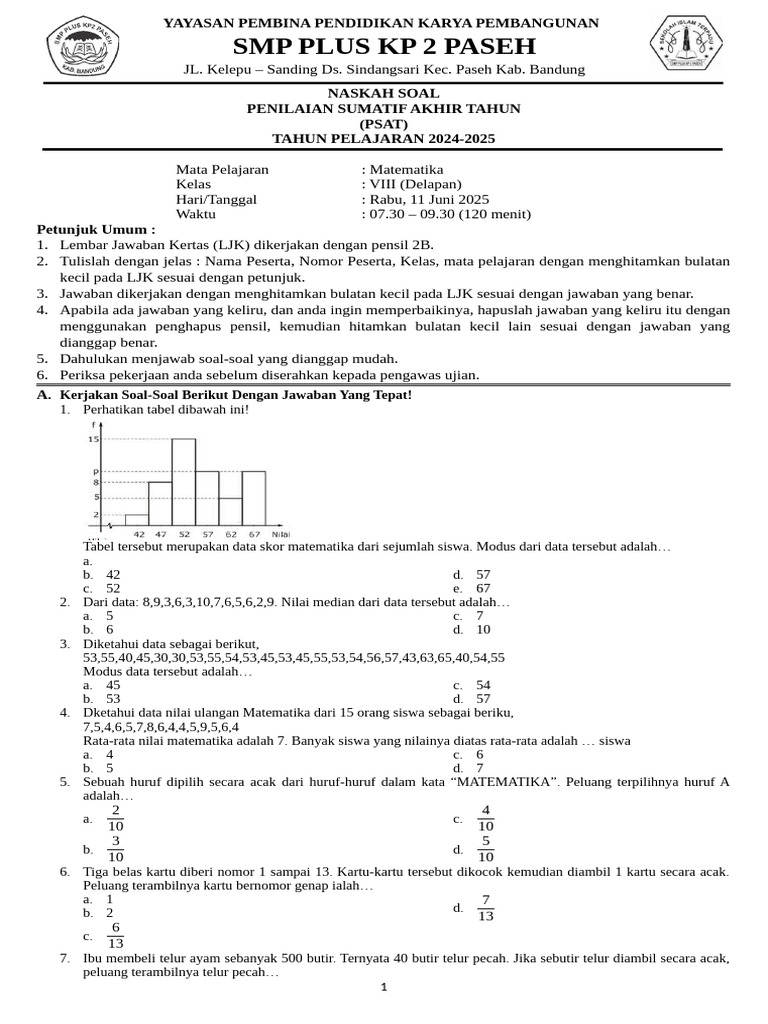 Soal Asas Matematika Kelas 8 | PDF