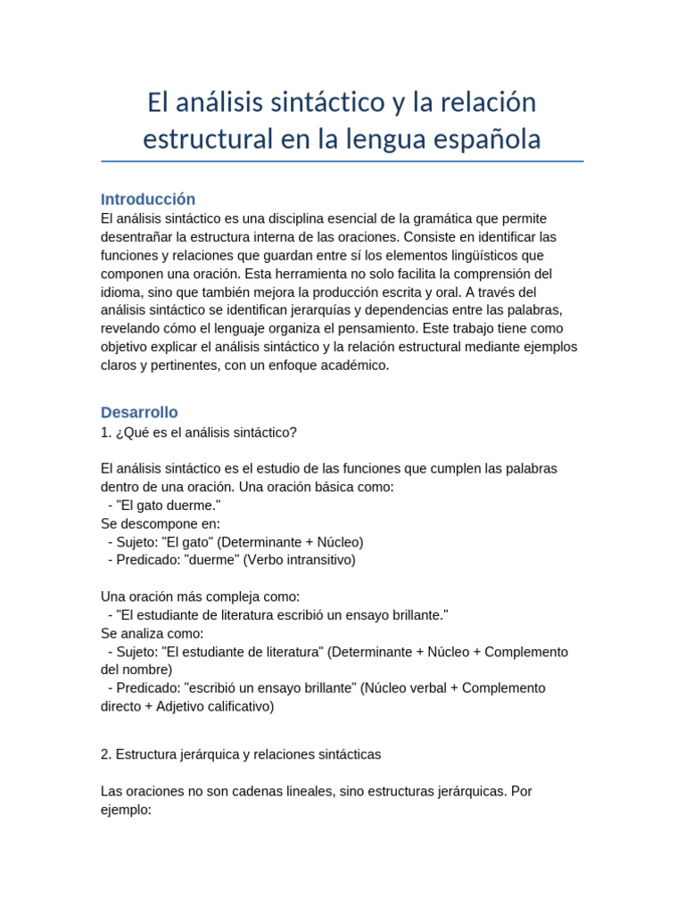 Analisis Sintactico Estructura | PDF | Oración (Lingüística) | Sintaxis