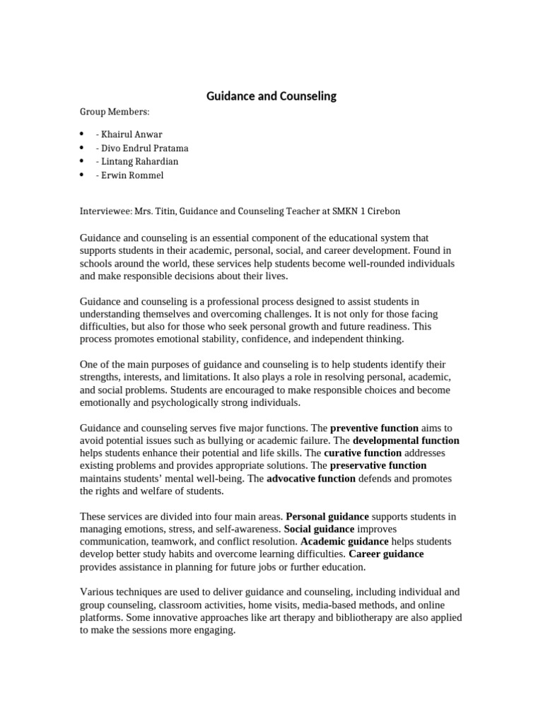 Guidance and Counseling Report Final | PDF | Psychotherapy | School ...