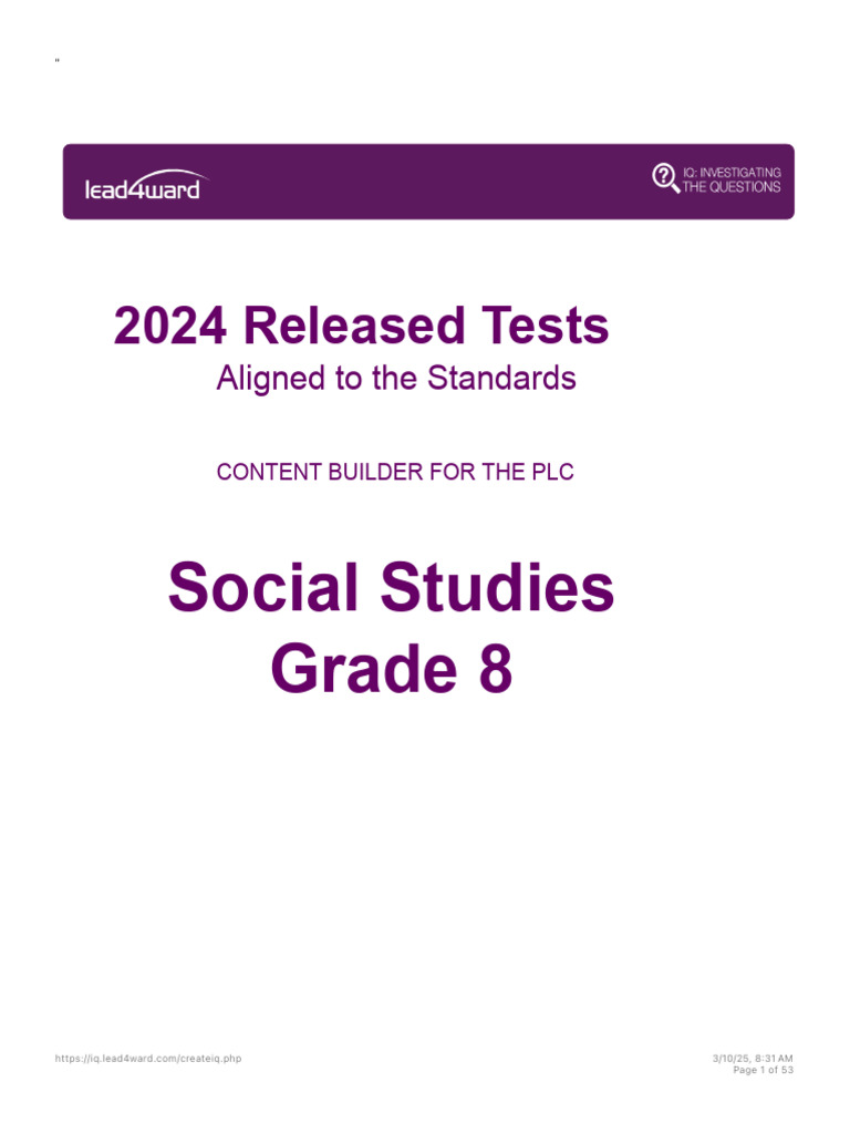 2024 Grade 8 Social Studies Tests | PDF | Multiple Choice | Learning