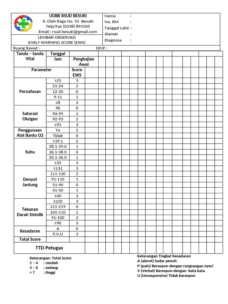 Lembar Observasi EWS dan PEWS RSUD Besuki | PDF