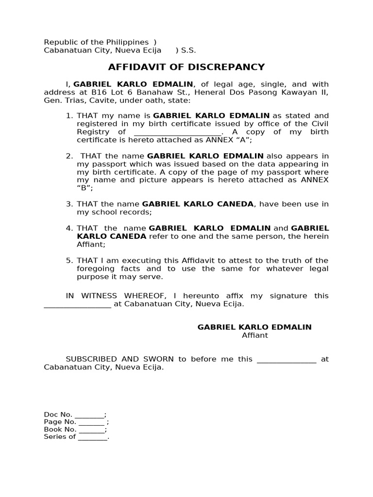 Affidavit of Discrepancy | PDF | Affidavit | Government And Personhood