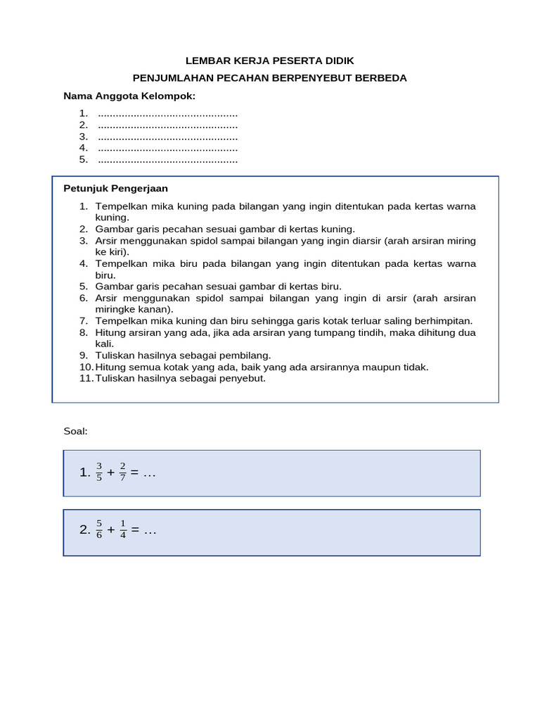 LKPD Penjumlahan Pecahan | PDF