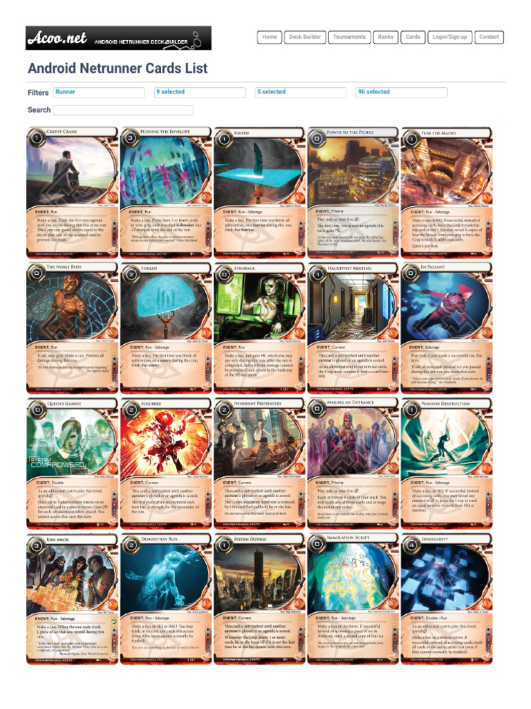 Android Netrunner - Cards List - Runner | PDF