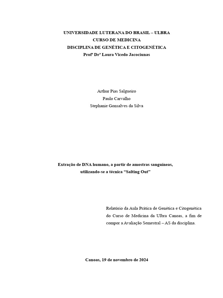 Extração de DNA via Salting Out | PDF | DNA | Sangue