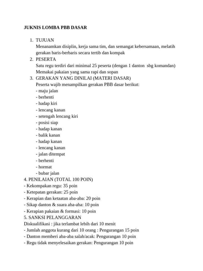 Juknis Lomba PBB Dasar Terbaru | PDF